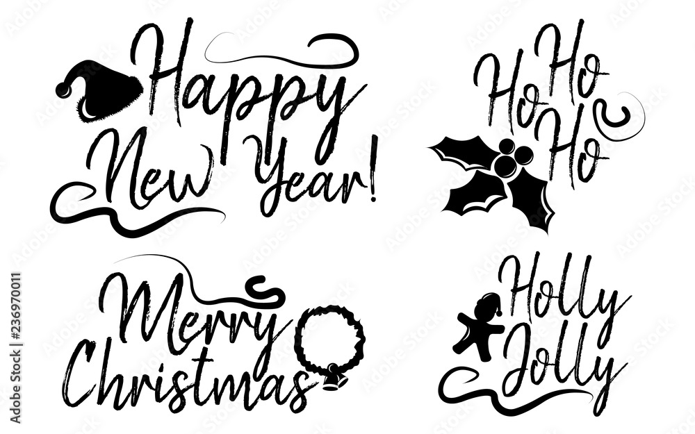 Set of Merry Christmas card with calligraphy text. Template for ...