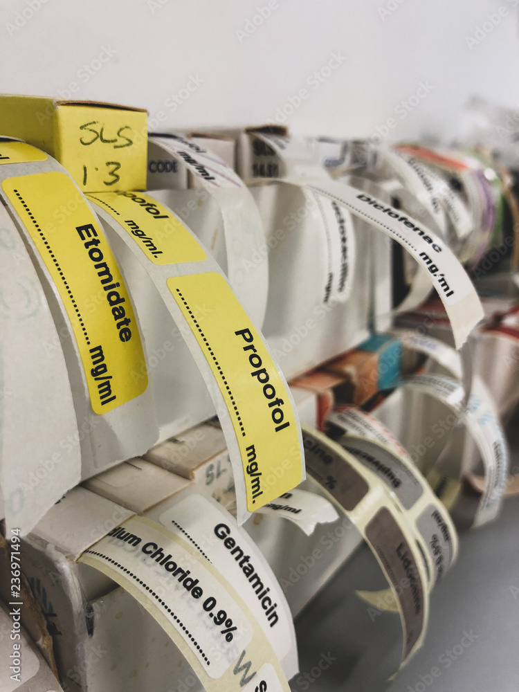 Intravenous drug labels - adhesive - to stick on syringe after drawing ...