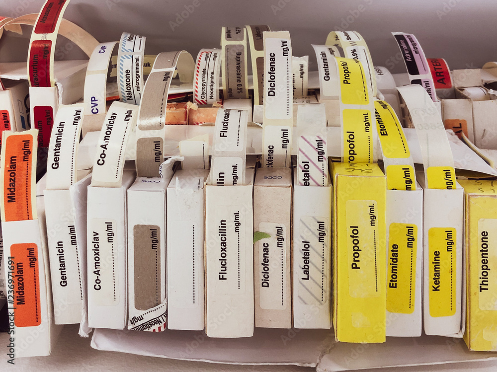 Intravenous drug labels - adhesive - to stick on syringe after drawing ...