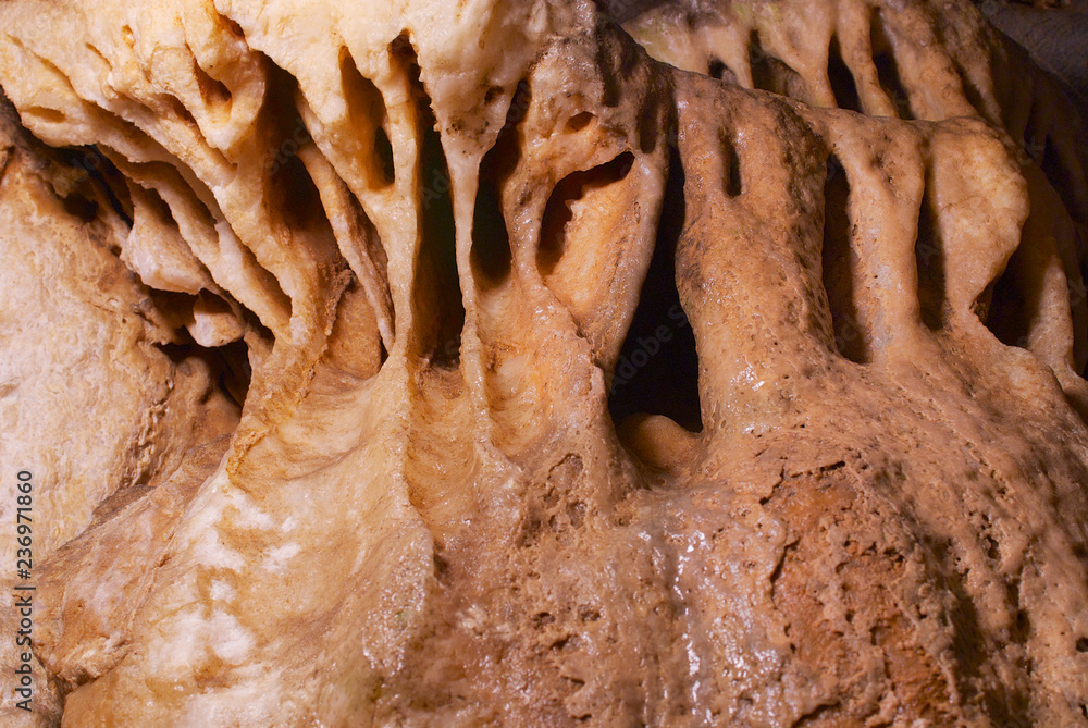 Surface of a stalagmite in Gosu limestone cave in Danyang, Korea ...