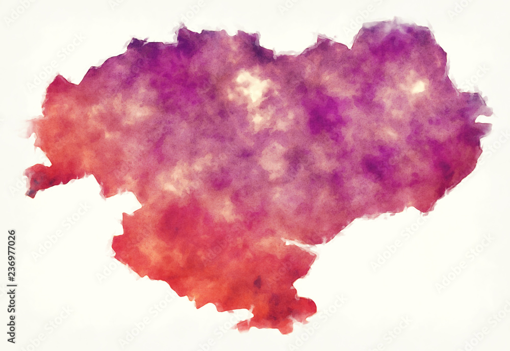 Tayside region watercolor map of Scotland in front of a white ...