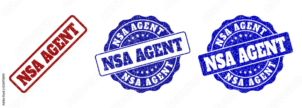 NSA AGENT grunge stamp seals in red and blue colors. Vector NSA AGENT ...