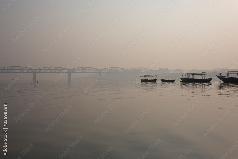 VARANASI, INDIA. View of a Ghat of sacred river Ganges in Varanasi ...