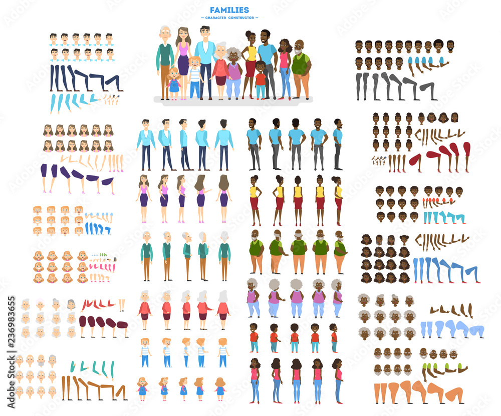 Big family character set for the animation Stock Vector | Adobe Stock