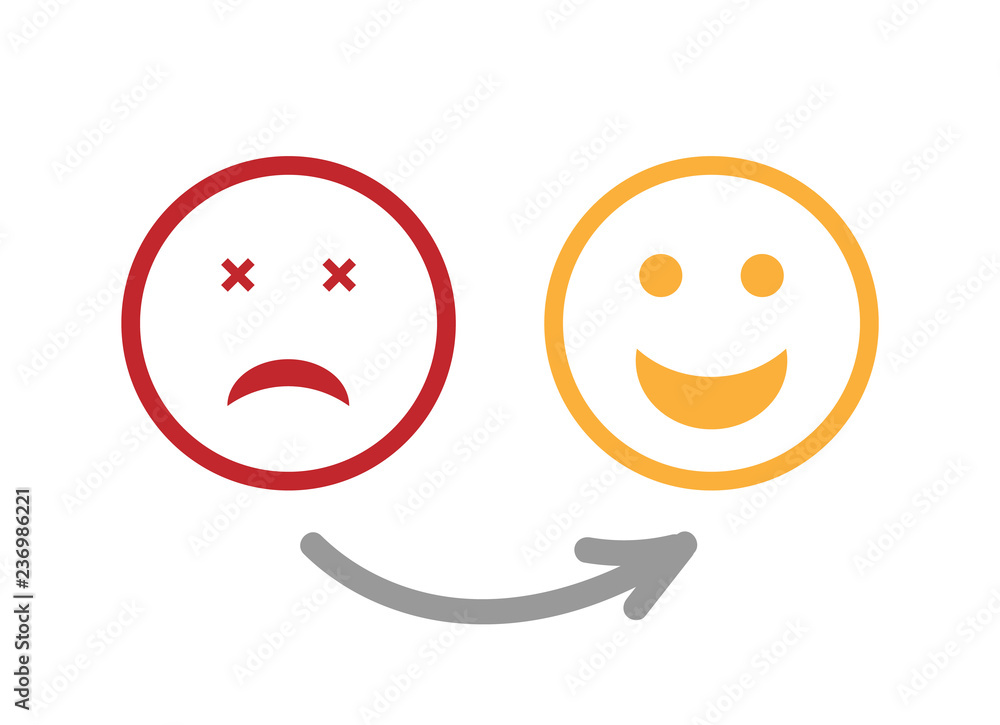 Set of emoji flat icons. Vector Emoticons. Changing Sad to Happy Mood ...