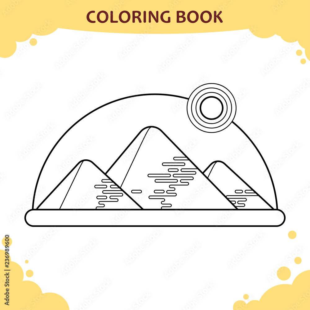 Coloring book page for kids. The Giza pyramids under sun Stock Vector ...
