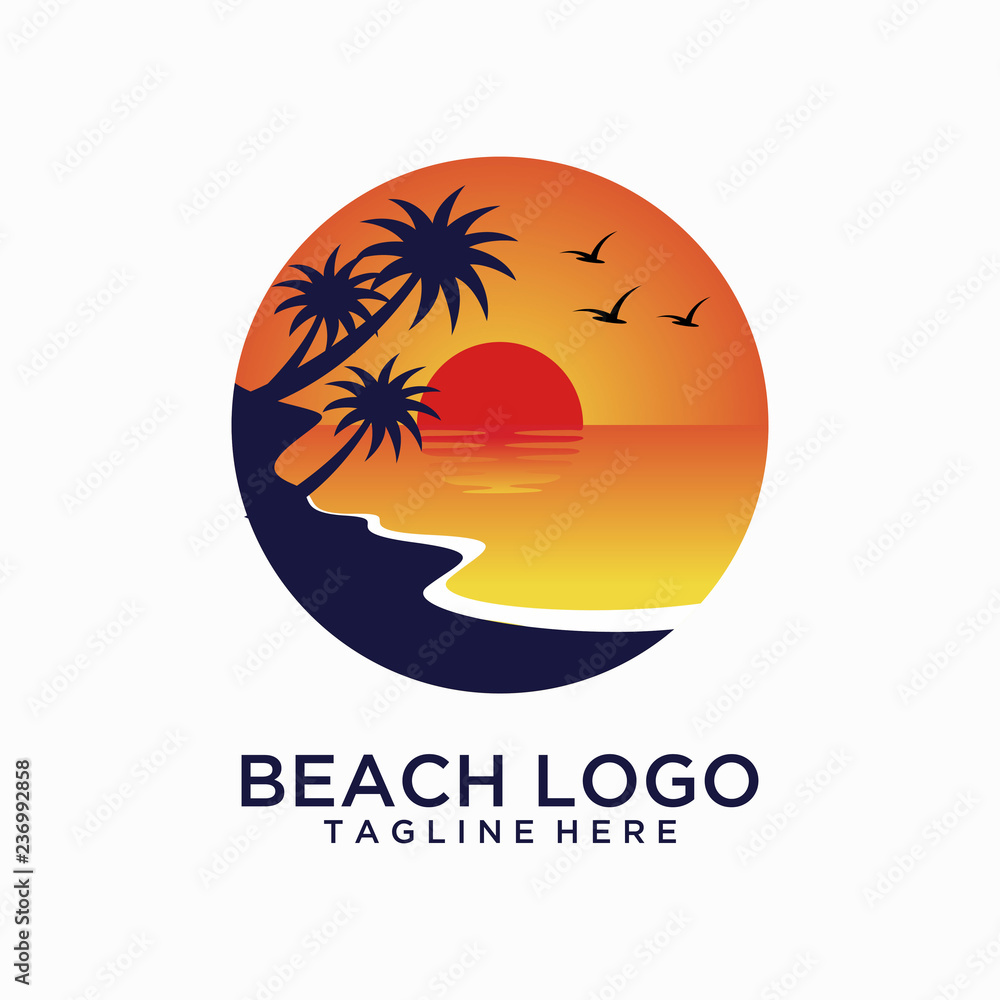 Beach sunset logo design Stock Vector | Adobe Stock Beach sunset logo design Stock Vector | Adobe Stock