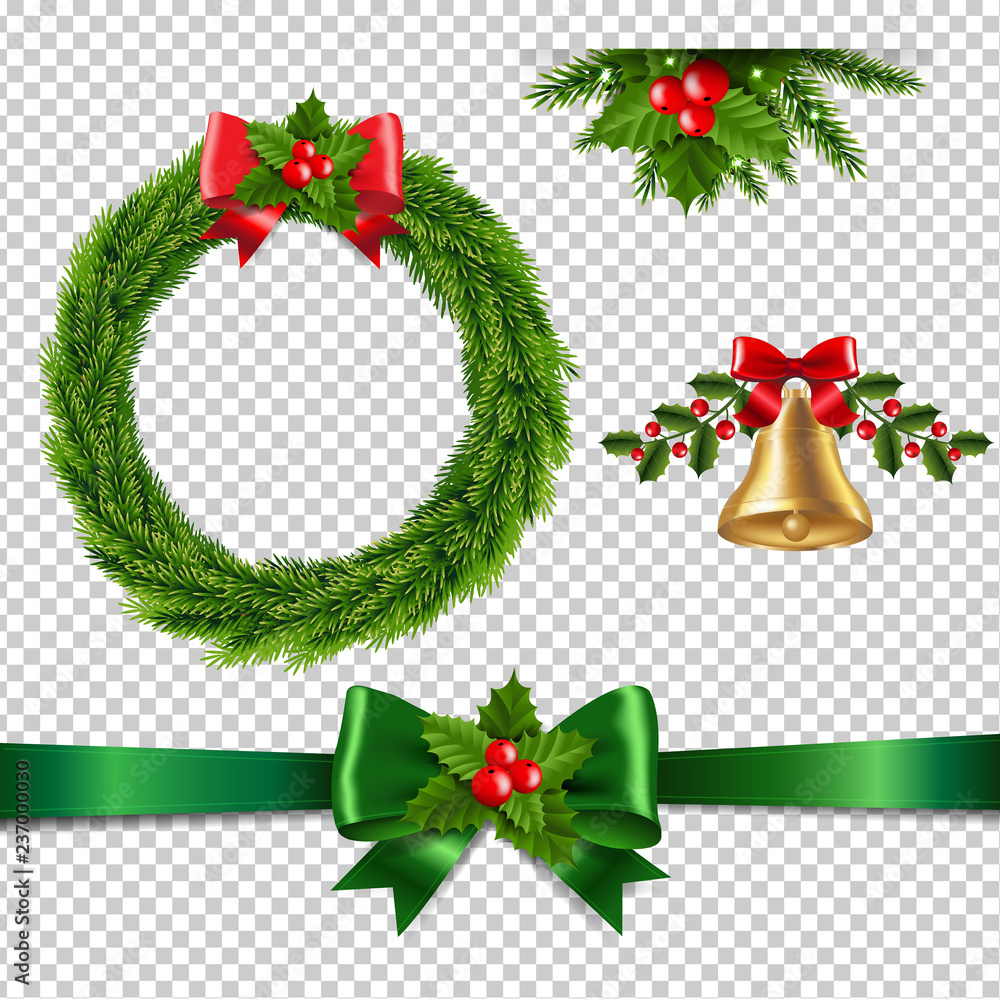 Christmas Set Isolated Transparent Background Stock Vector | Adobe Stock