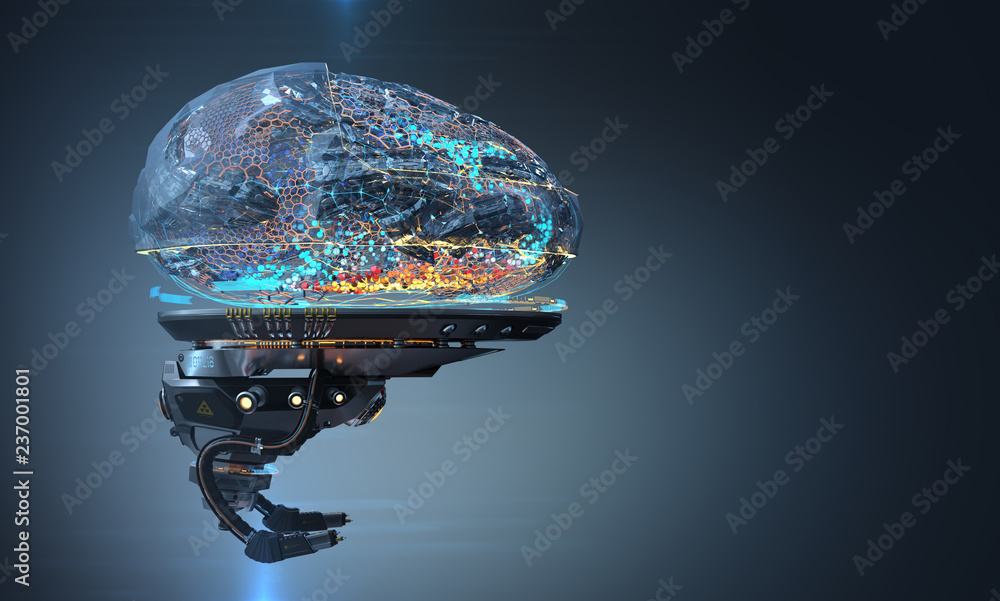 Cybernetic artificial robot brain AI futuristic conceptual design, 3d ...