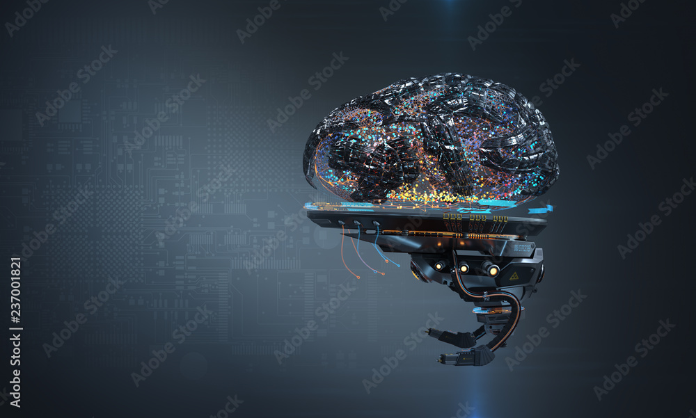 Cybernetic artificial robot brain AI futuristic conceptual design, 3d ...