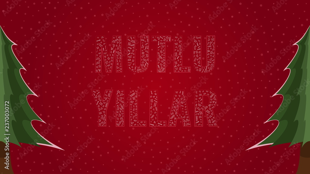 Happy New Year text in Turkish 'Mutlu Yillar' filled with text on a red ...