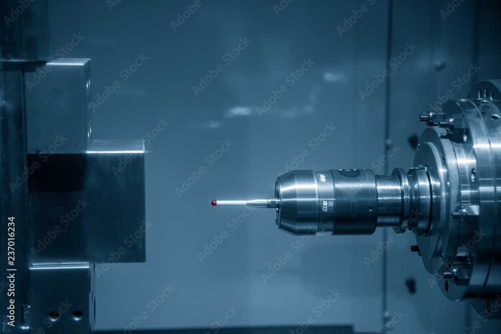 The CMM touch probe attach on the horizontal CNC machine spindle for ...