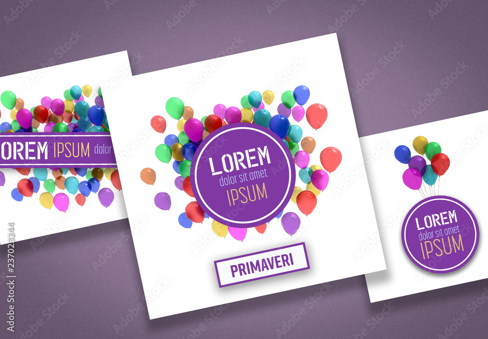 Social Media Post Layout with Balloon Illustrations Stock Template ...