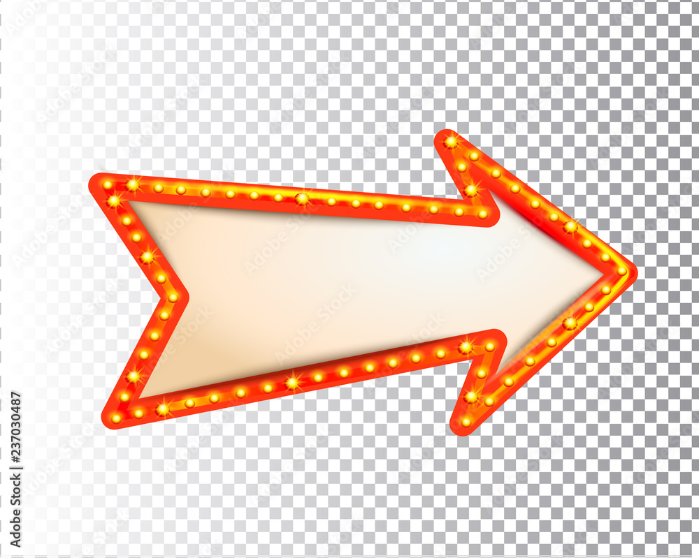 Shining isolated retro bulb light frame arrow on transparent background ...