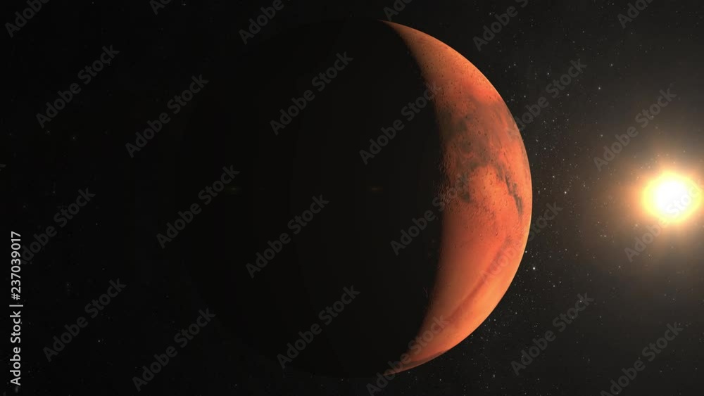 Planet Mars. View from space. Mars rotates slowly. The planet is ...