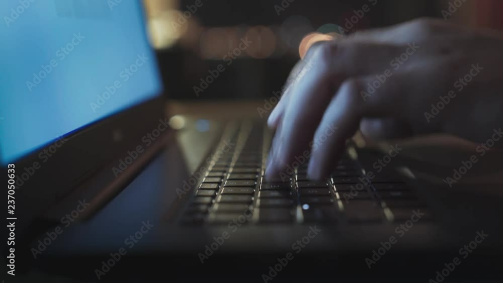 White Man Typing in Laptop Keyboard in Office at Night Stock Video ...