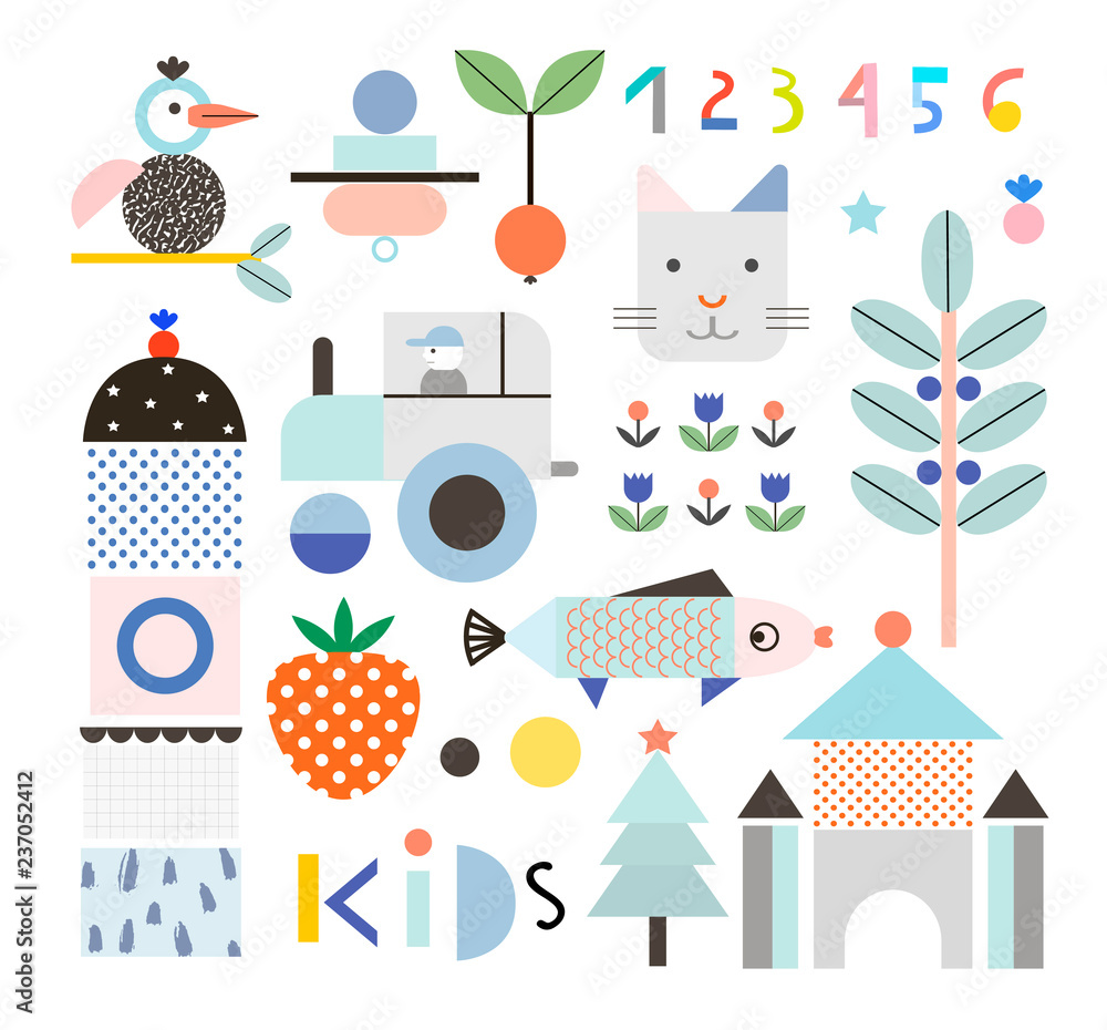 Set of cute shapes and baby elements. Different creative and fun ...