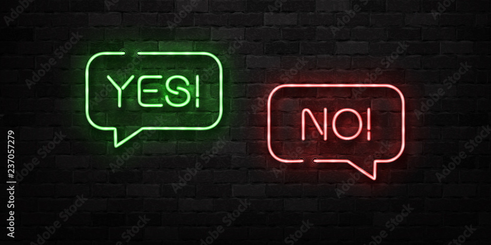 Vector realistic isolated neon sign of Yes and No logo for decoration ...