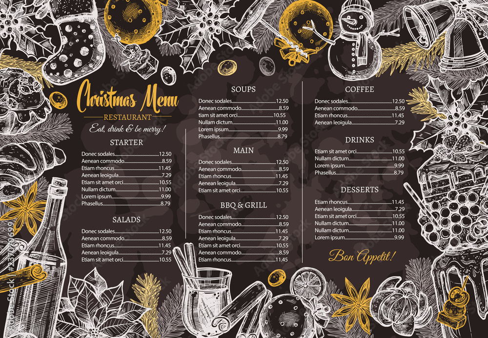 Christmas happy holiday vector layout of festive menu for festive ...