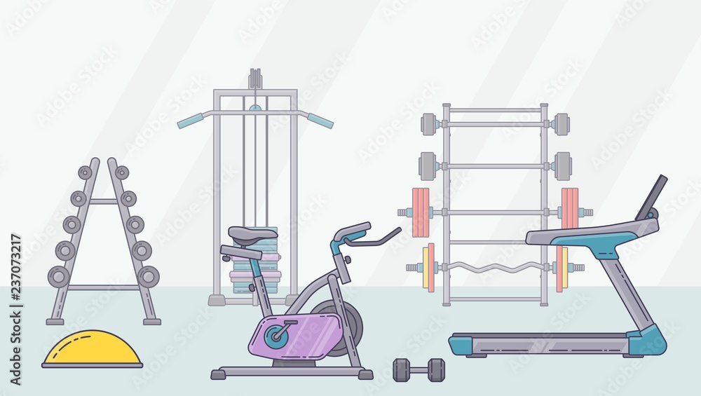 Gym equipment set. Various fitness accessories collection. Bodybuilding ...