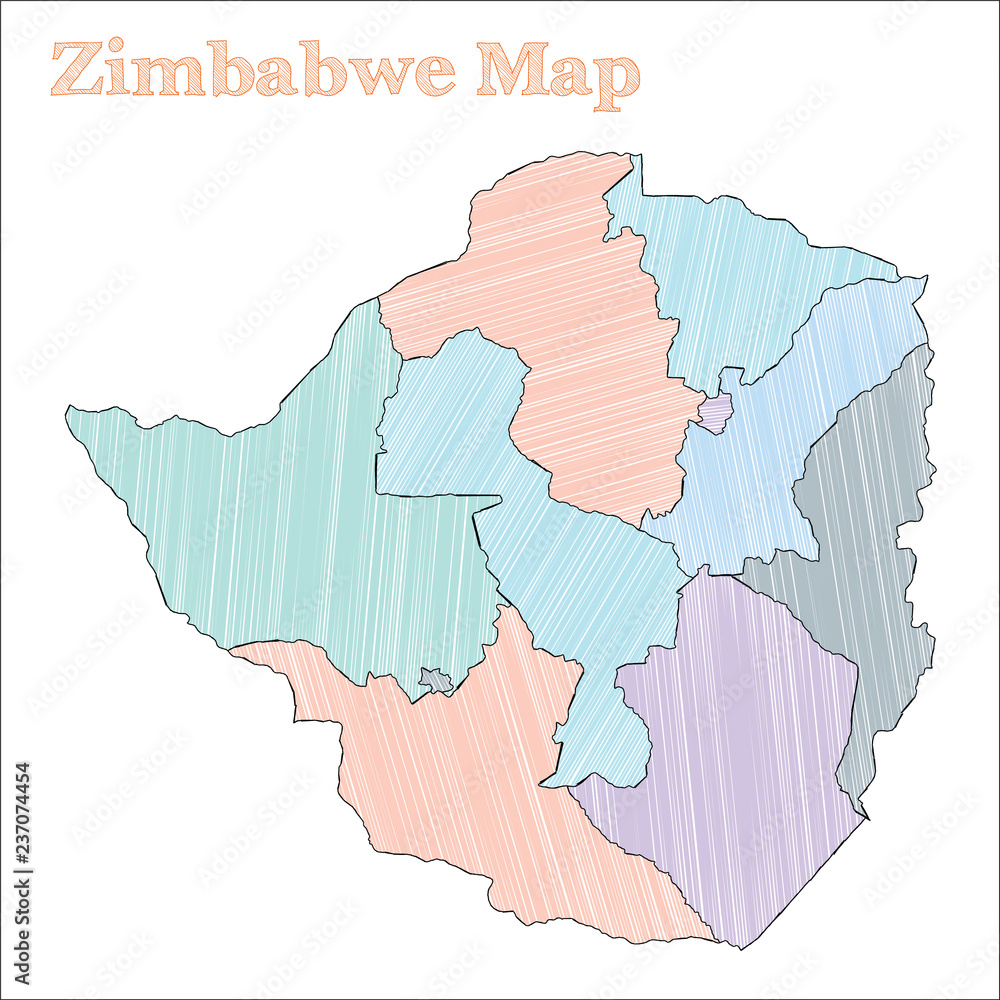 Zimbabwe hand-drawn map. Colourful sketchy country outline. Fascinating ...
