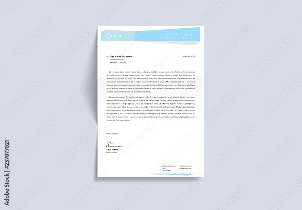 Letterhead Layout with Light Blue Header Stock Template | Adobe Stock
