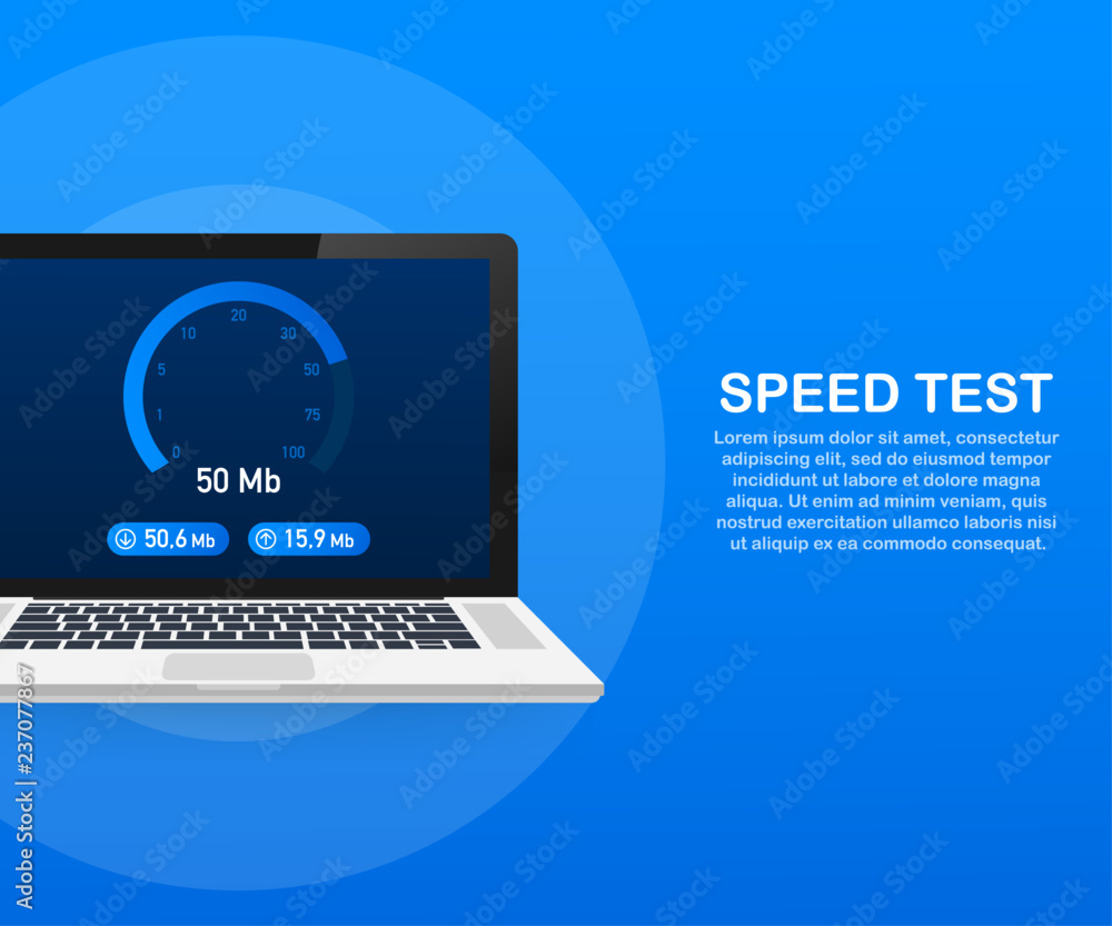 Speed test on laptop. Speedometer Internet Speed 100 mb. Website speed ...