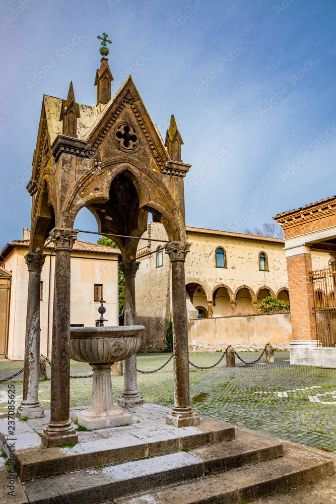 The church, the bell tower, and the liturgical fountain "the Paradise ...