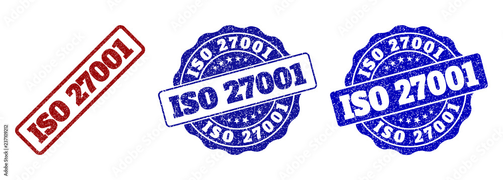 Grafika wektorowa Stock: ISO 27001 grunge stamp seals in red and blue ...