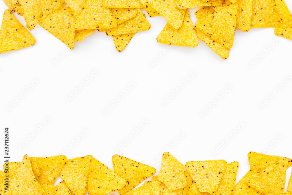 Nachos tortilla border on white background top view copy space Stock ...