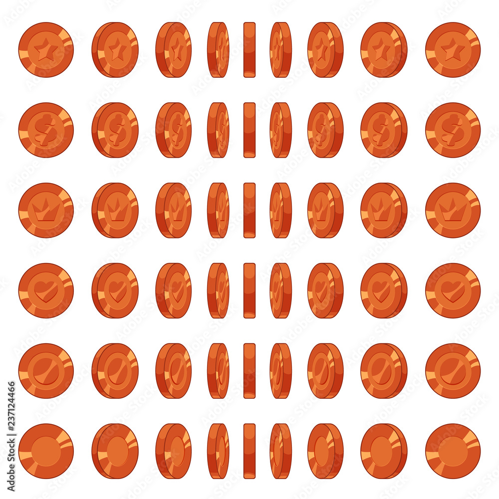 Sprite sheet of bronze coins isolated on white background. Different ...