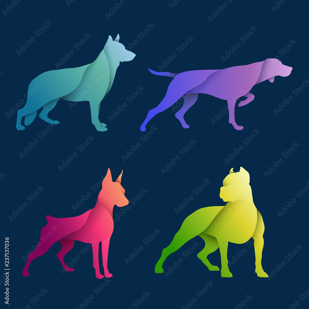 Dogs in the gradient. Color Vector Dogs illustration. Set dog gradients ...