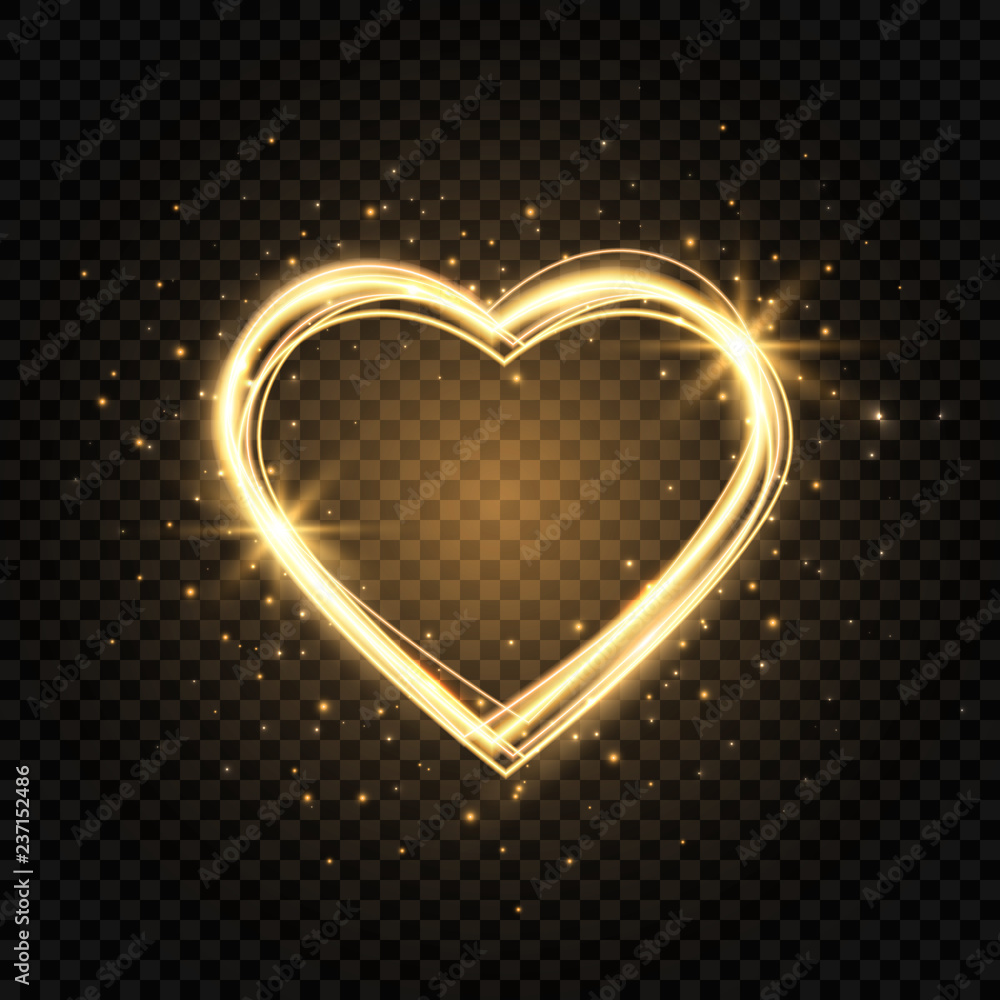 Glitter gold heart frame with space for text. Heart with golden light ...