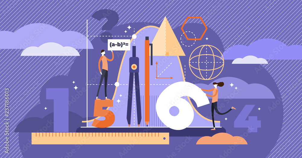 Mathematics vector illustration. Mini persons education concept. Stock ...