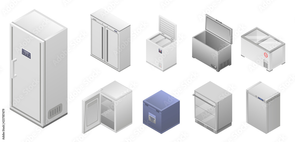 Freezer icon set. Isometric set of freezer vector icons for web design ...