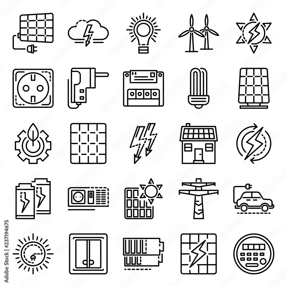 Energy equipment icon set. Outline set of energy equipment vector icons ...