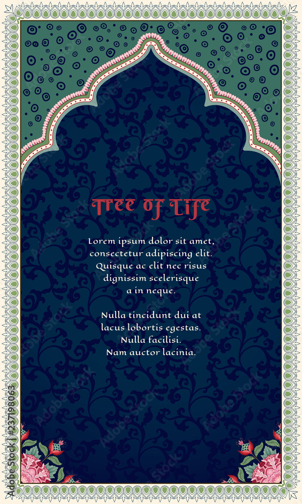 Vector card. Indian decorative frame. The motives of the paintings of ...