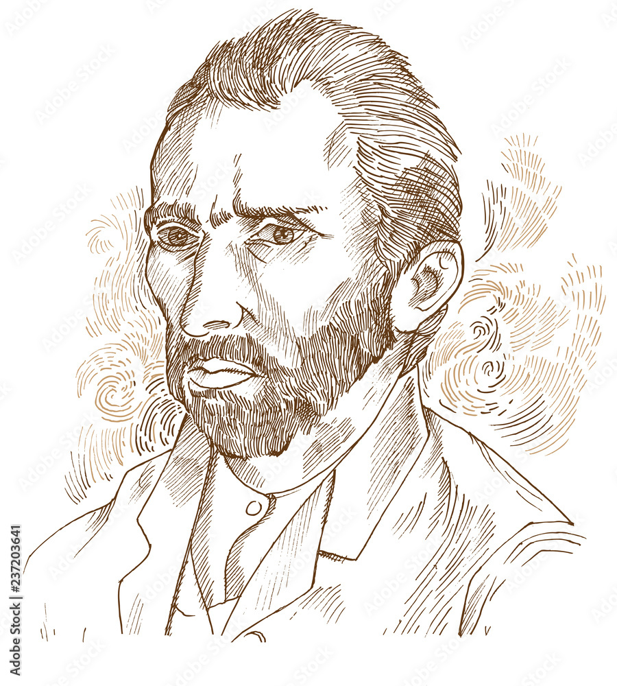 Hand drawn vector portrait.Vincent Van Gogh Stock Vector | Adobe Stock