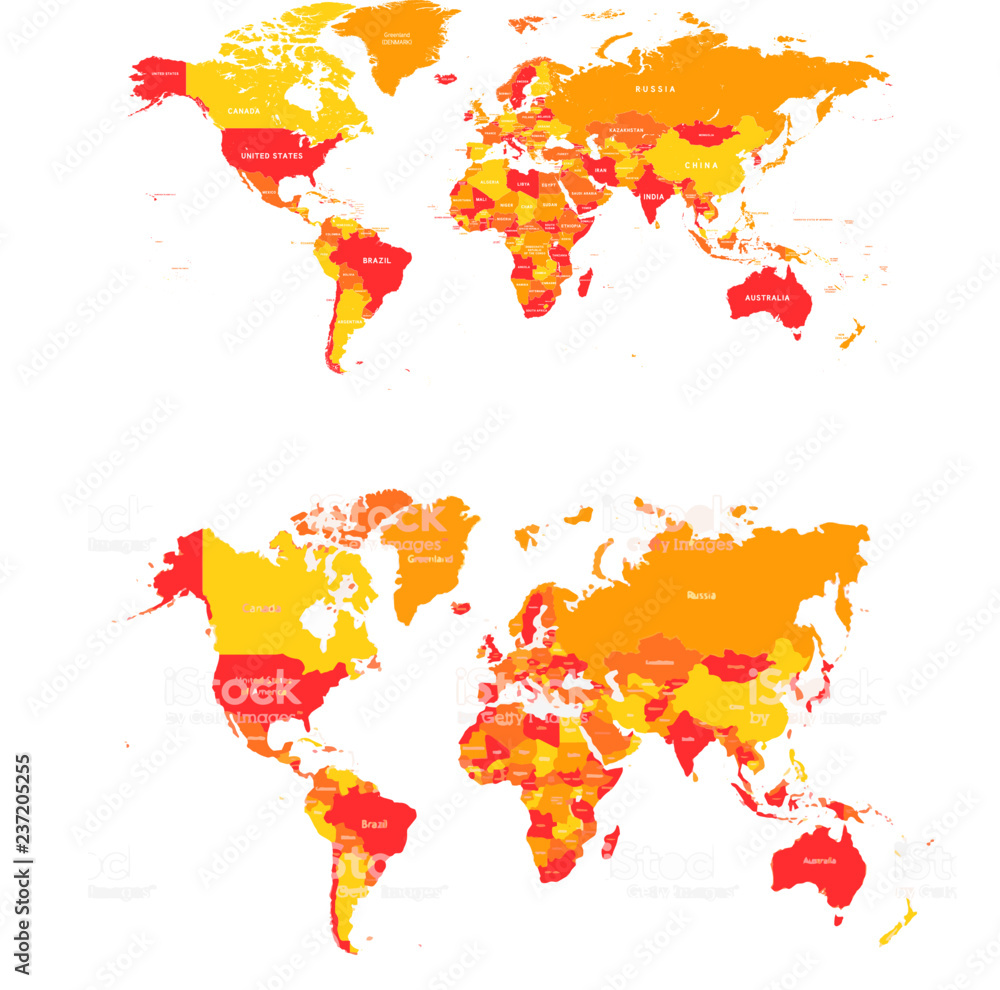 Red-Yellow Vector Map of The World Stock Vector | Adobe Stock