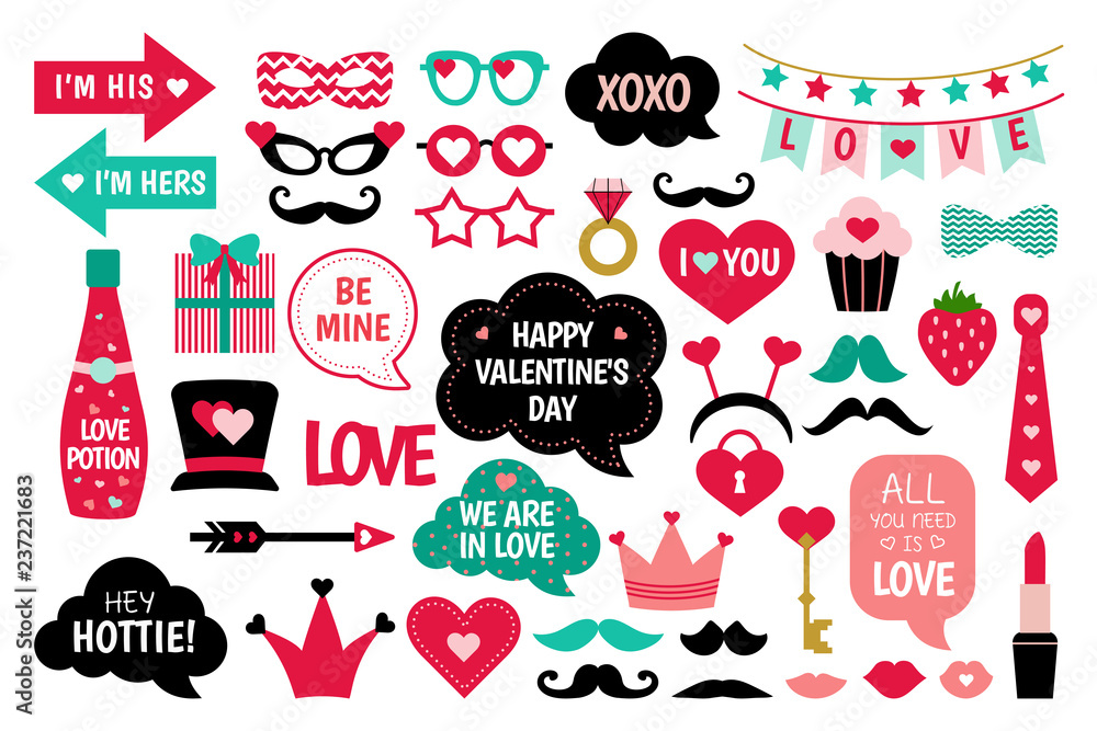 Valentine's Day photo booth props photobooth set Stock Vector | Adobe Stock