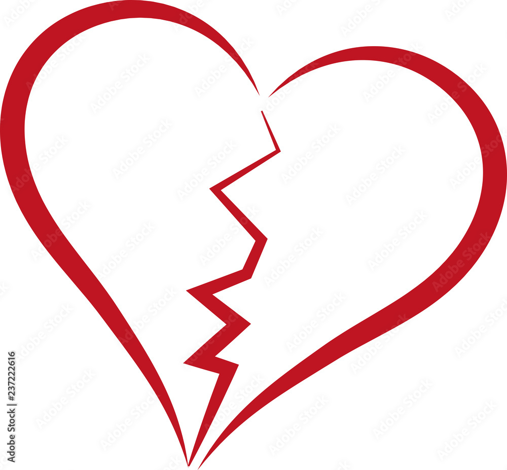 broken heart - simple red line, separation and divorce of a couple ...
