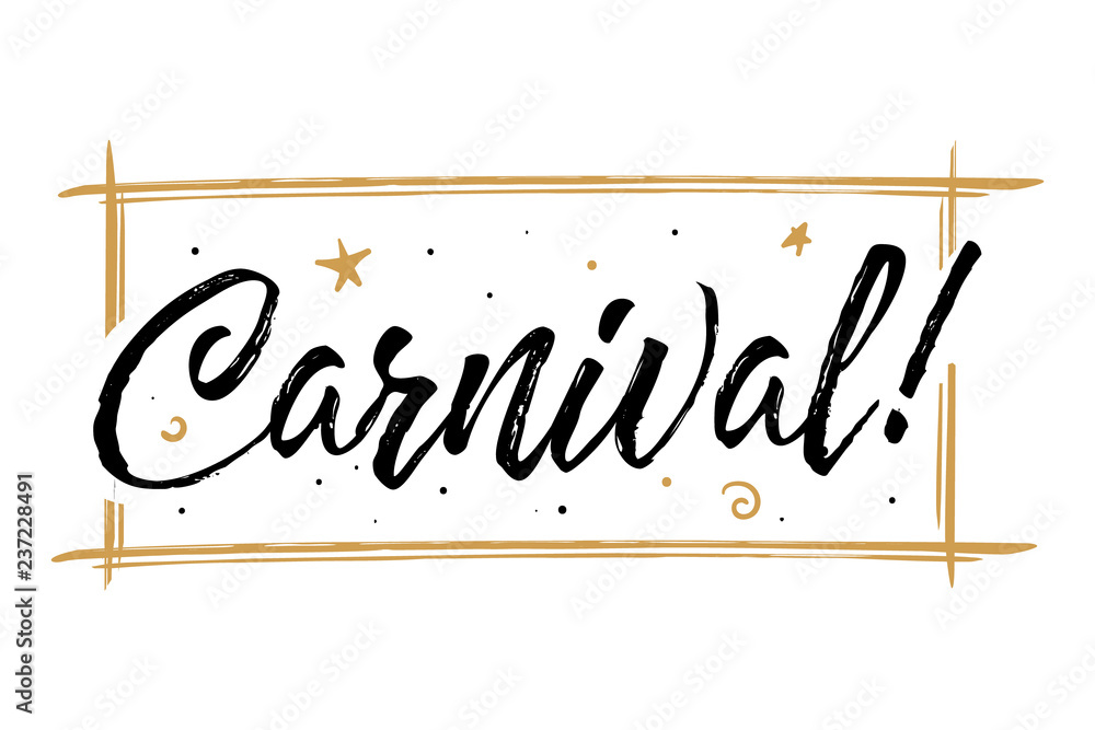 Golden carnival card. Beautiful greeting scratched calligraphy black ...
