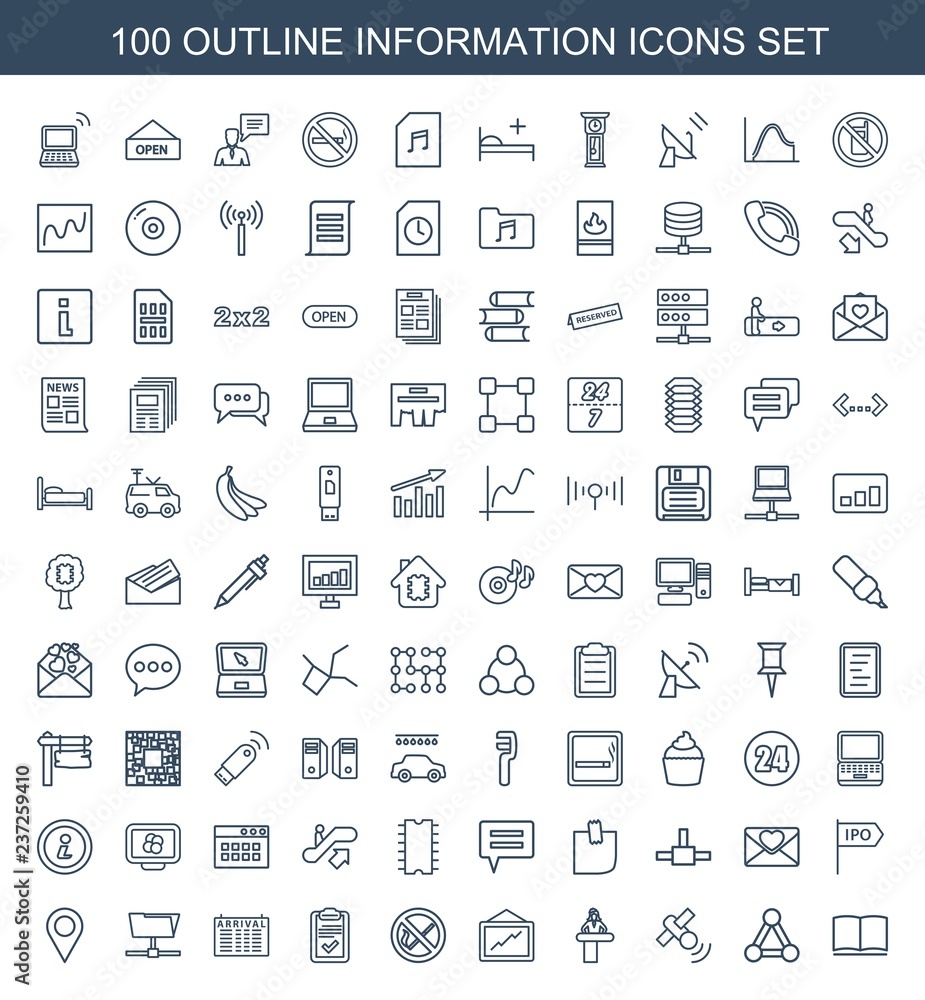 information icons. Set of 100 outline information icons included book ...