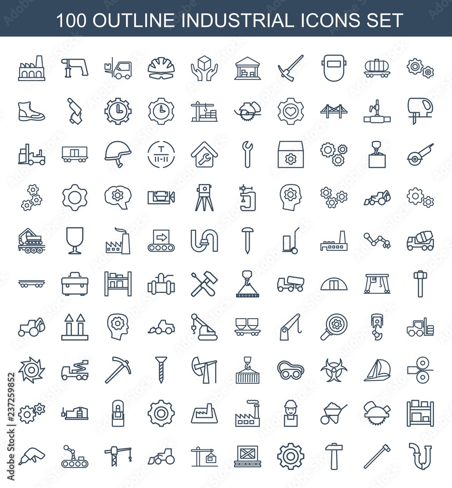 industrial icons. Set of 100 outline industrial icons included pipe ...