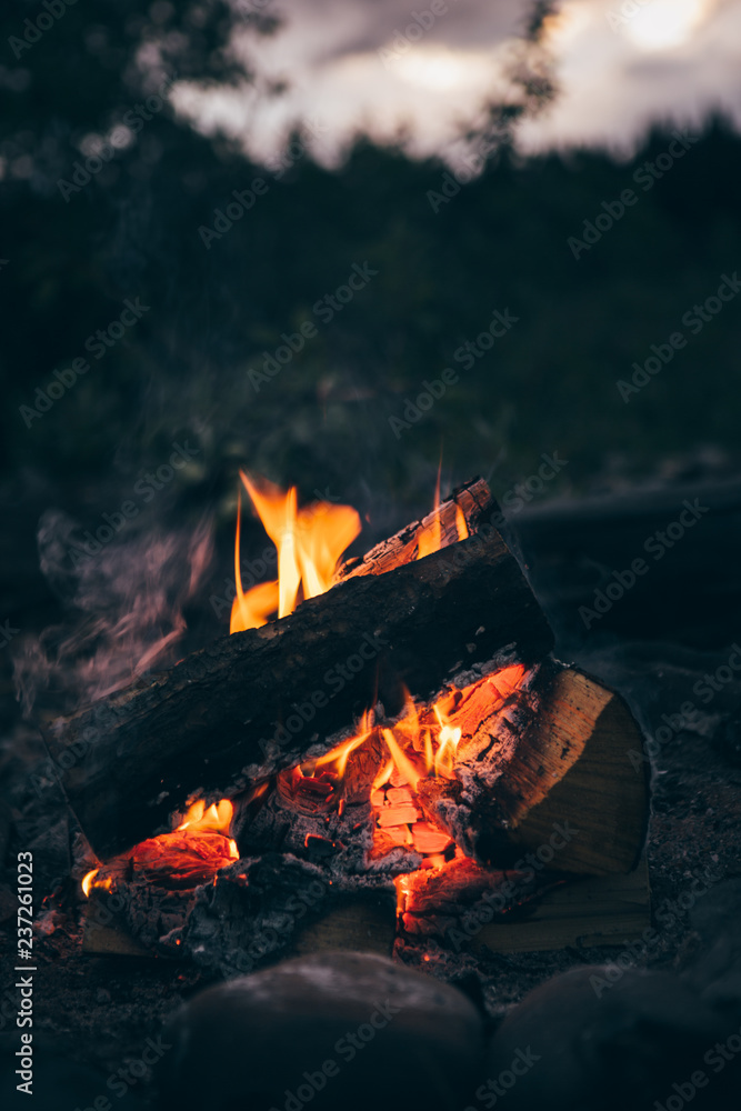 Campfire and Flames at Sunset Stock Photo | Adobe Stock