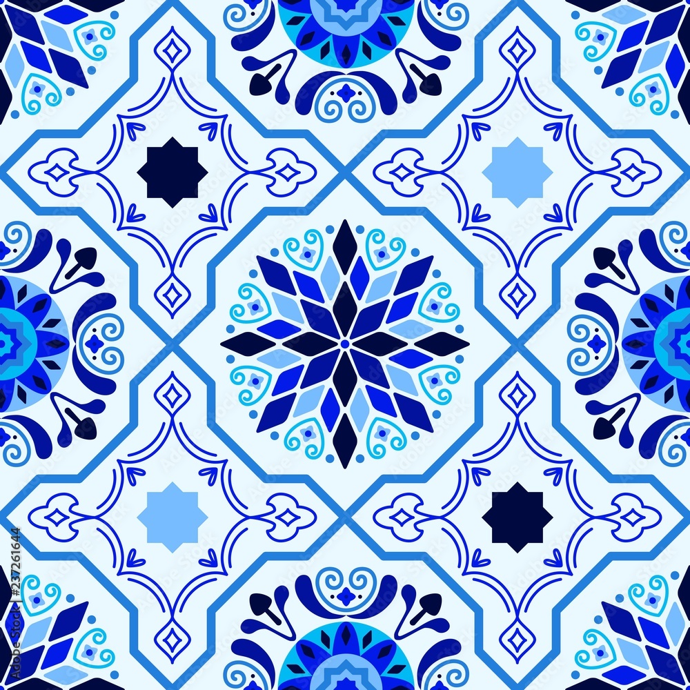 Seamless Vector Modern Moorish Geometric Spanish Moroccan Ceramic Floor ...