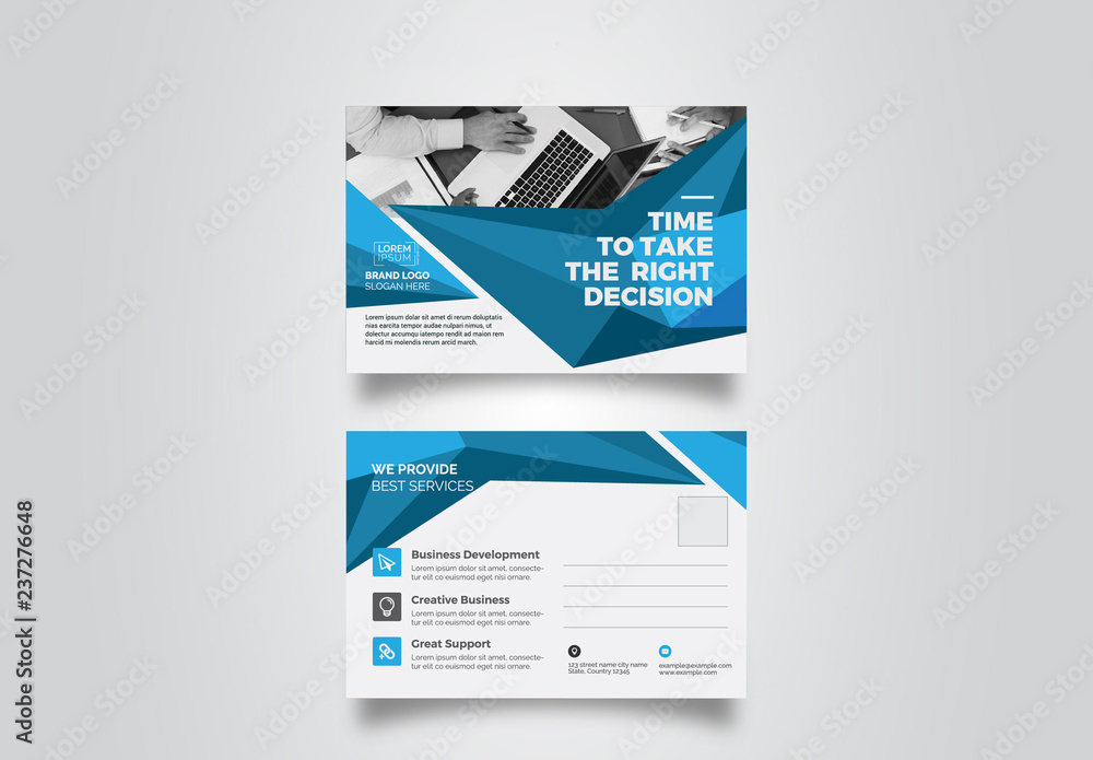 Blue Postcard Layout Stock Template | Adobe Stock