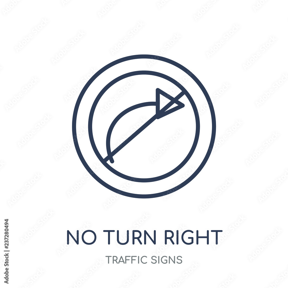 No turn right sign icon. No turn right sign linear symbol design from ...