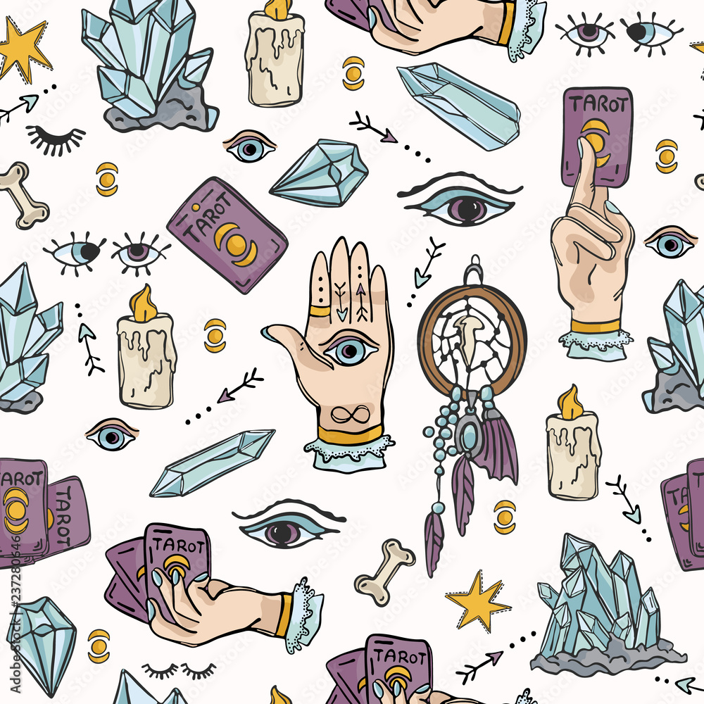 Seamless Vector Pattern, Spiritual Symbols and Well Being Concept ...