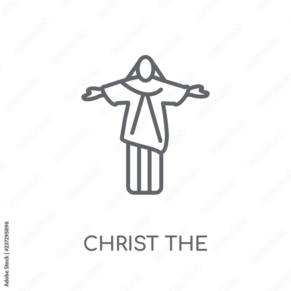 Christ the redeemer brazilian sculpture linear icon. Modern outline ...